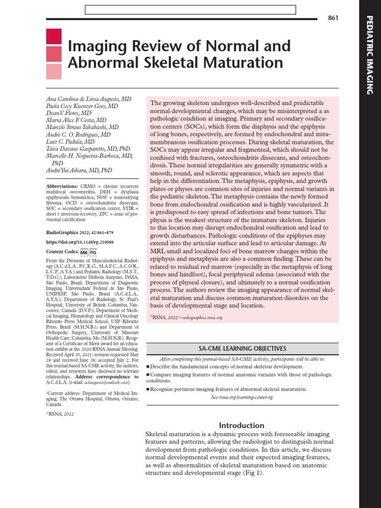 Normal and Abnormal Skeletal Maturation | PDF | Bone | Bone Marrow
