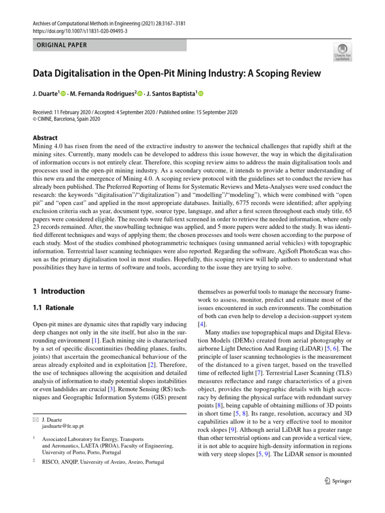 2020 Data Digitalisation in The Open-Pit Mining Industry A Scoping Review | PDF | Lidar | Topography
