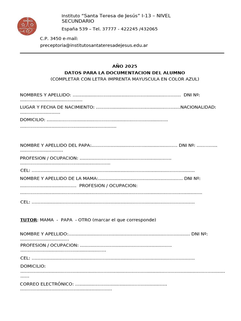 Datos Alumno - Nivel SECUNDARIO - 2025-1 | PDF