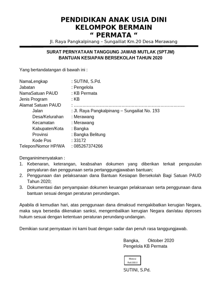 Room 3 - Angkatan2 - Format SPTJM - KB Permata | PDF