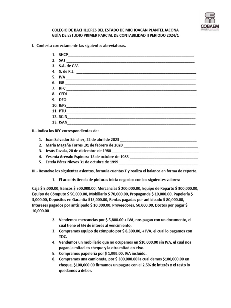 Guia de Estudio Contabilidad Ii Primer Parcial 2024 | PDF