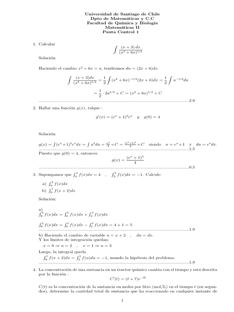 Pauta Control 1 2 2024 Mat 2 | PDF | Integral | Análisis