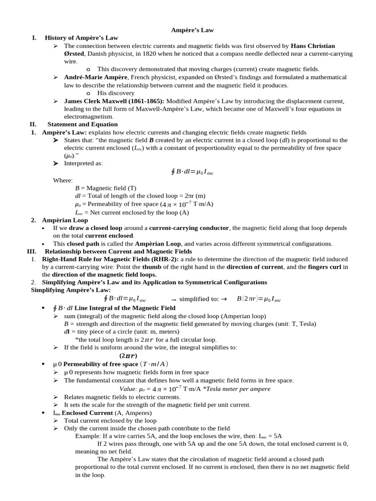 Outline For Ampere's Law | PDF | Magnetic Field | Magnetism