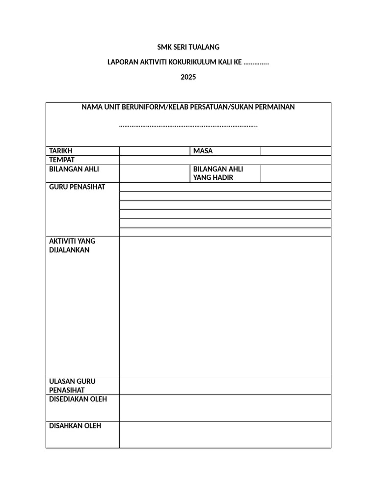 Templat Laporan Perjumpaan Kokurikulum | PDF