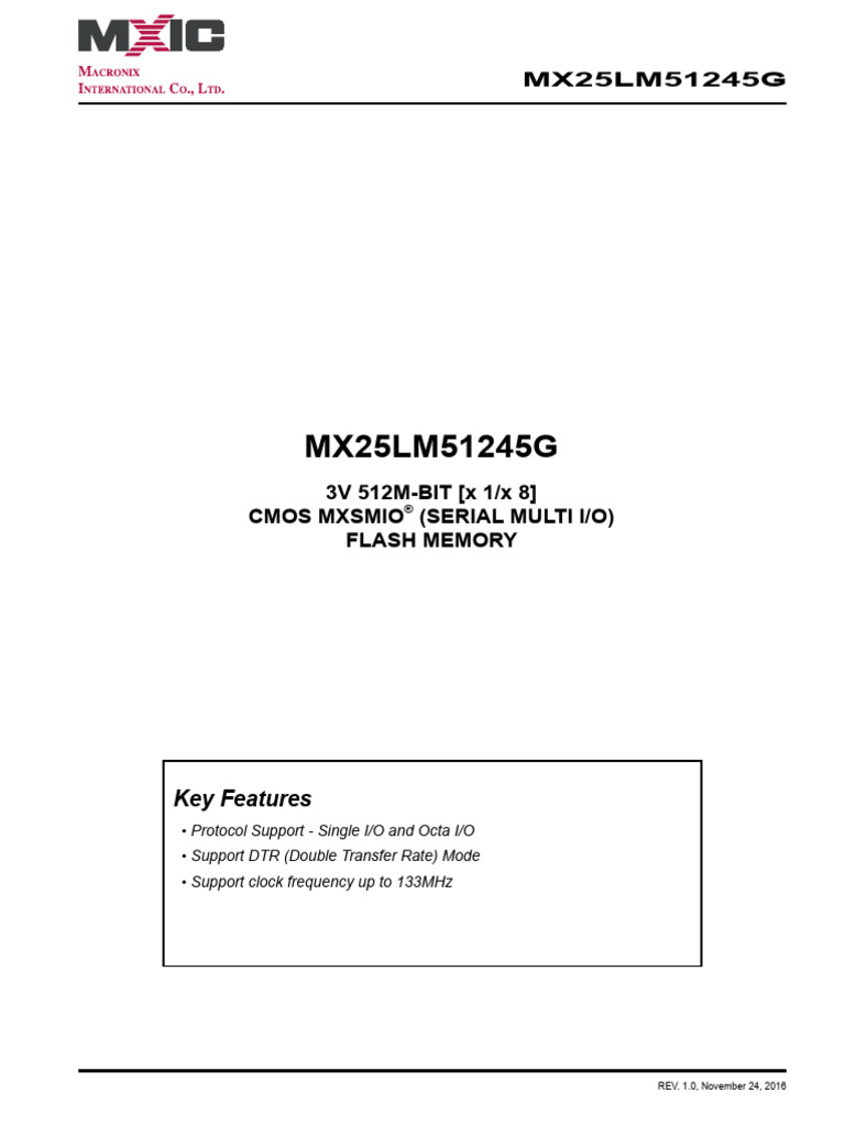 MX25LM51245G 3V 512Mb v1.0 | PDF | Input/Output | Flash Memory