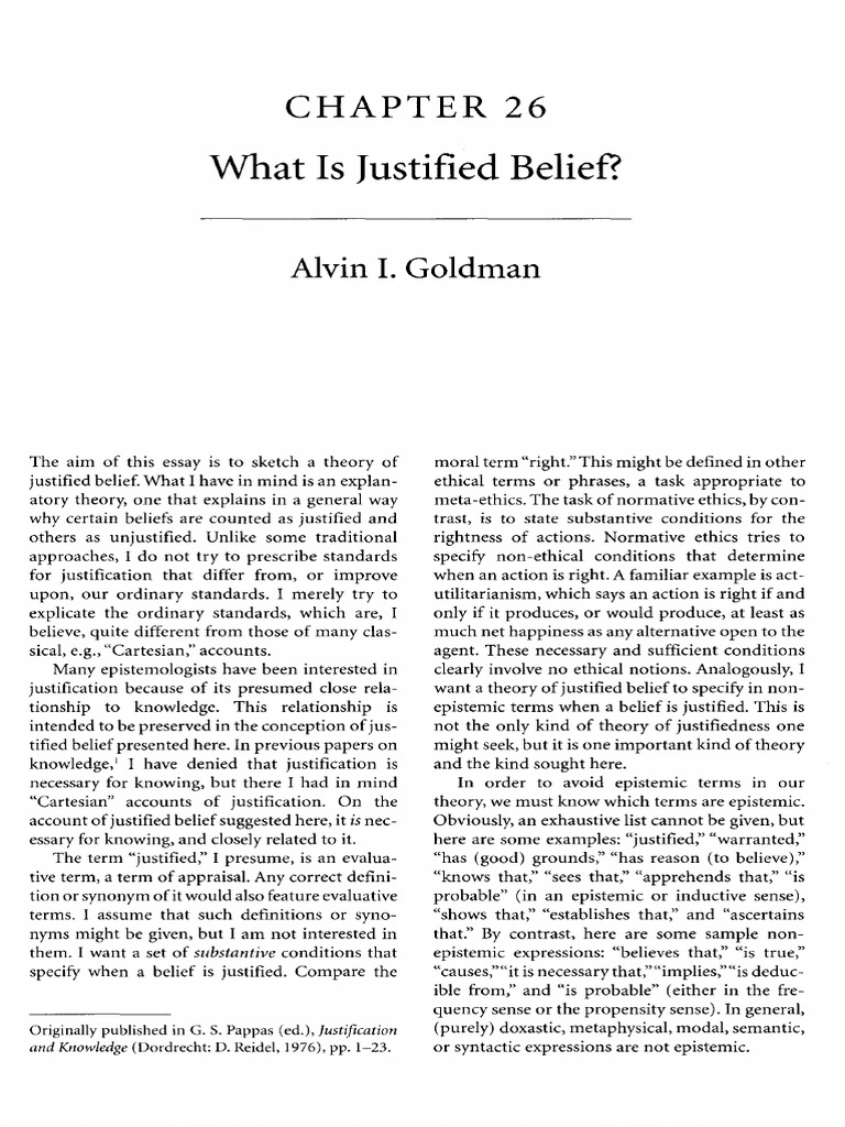 09 Alvin Goldman - What Is A Justified Belief | PDF | Epistemology | Truth