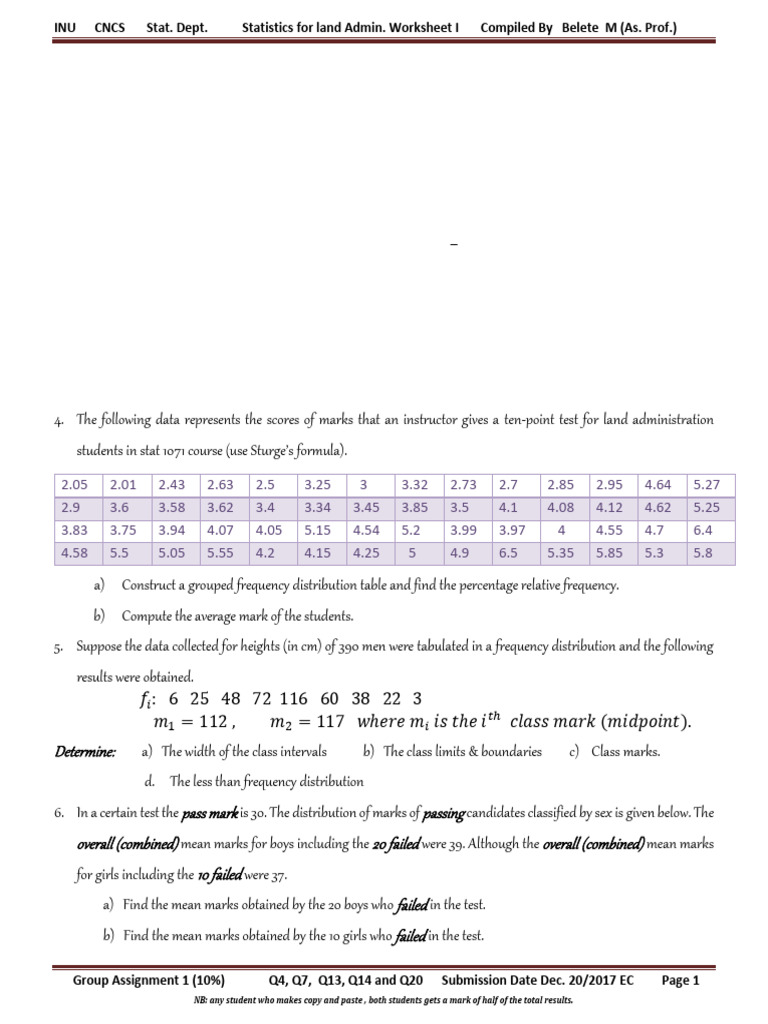 Statistics Worksheet 1 For Land Administration | PDF | Statistics ...