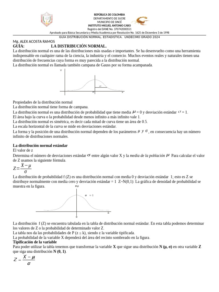 Guía sobre Distribución Normal para Undécimo | PDF | Distribución ...