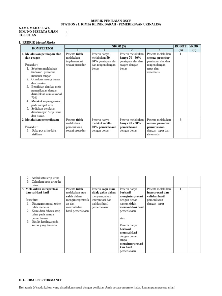 Stase 1.b. RUBRIK PENILAIAN OSCE KKD | PDF