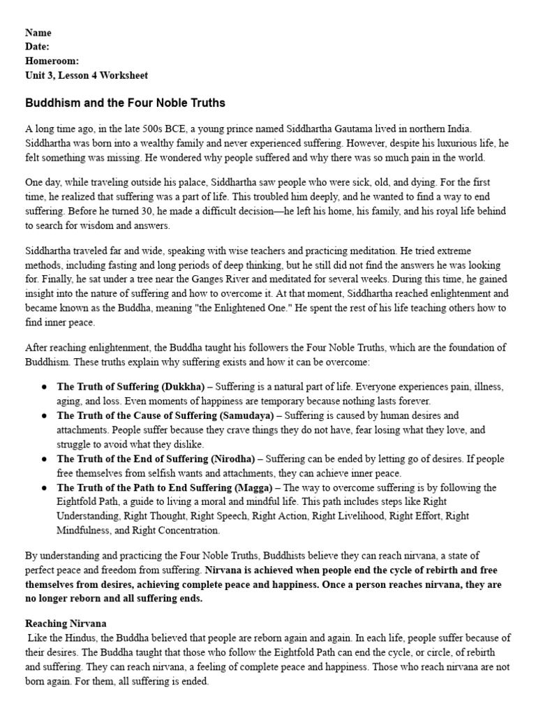 Buddhism: Siddhartha and the Four Truths | PDF | Four Noble Truths ...