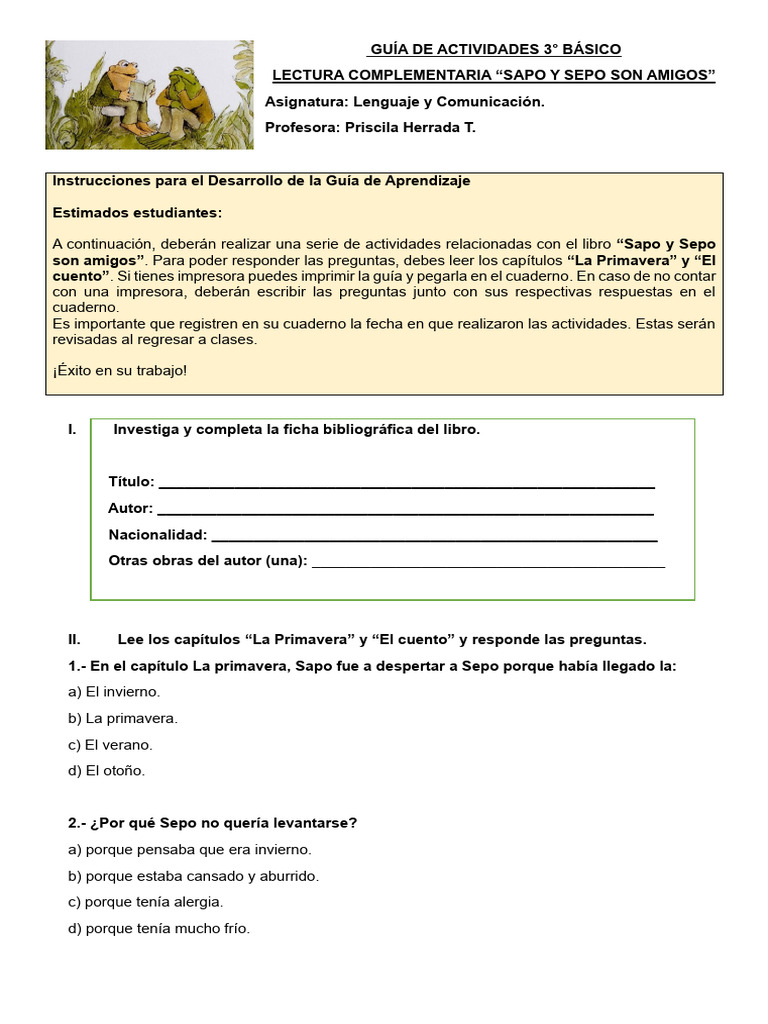 Guía de Actividades Lectura Complementaria 3° | PDF