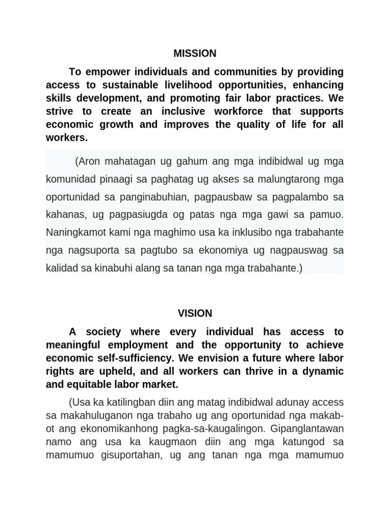 Dole Mission - Vision - Principles | PDF