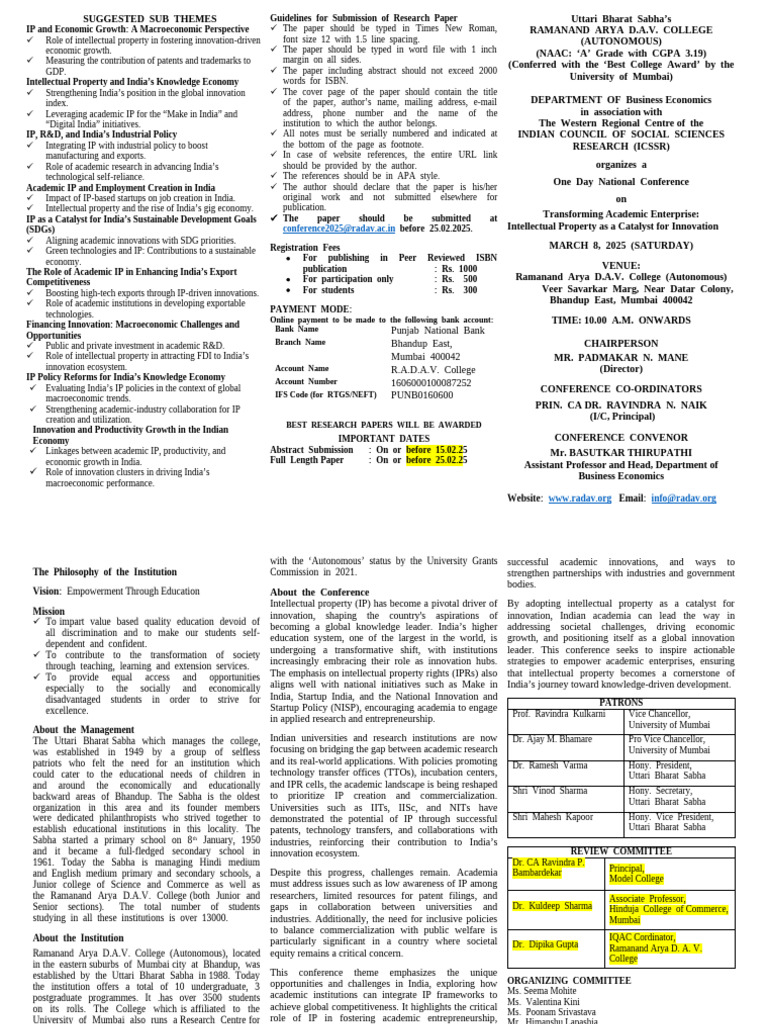 Brochure Eco Conference 8th March 2025 | PDF | Innovation | Intellectual Property
