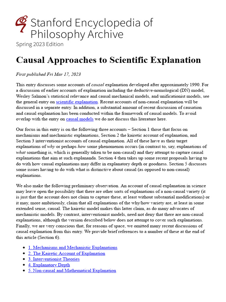 Causal Approaches To Scientific Explanation (Stanford Encyclopedia of ...