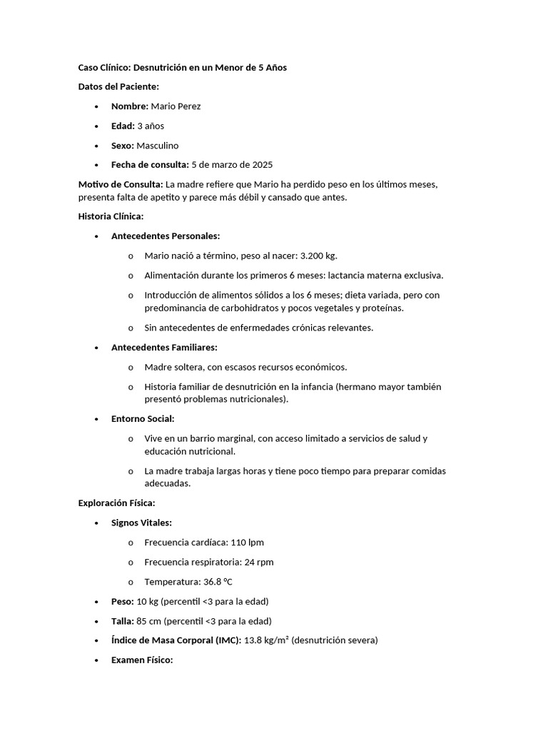 Caso Clínico Tarea Modulo 5 | PDF | Desnutrición | Cuidado de la salud