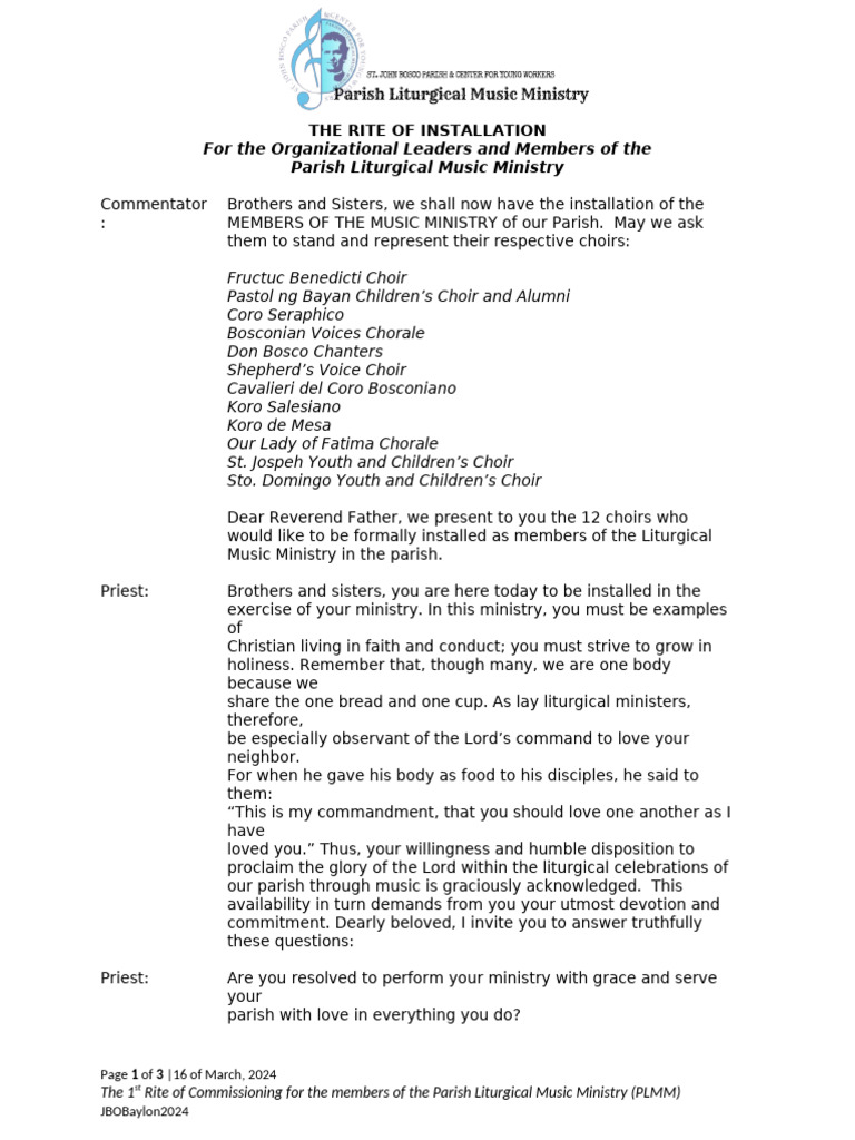 PLMM Installation Rites 2024 | PDF | Prayer | Liturgy