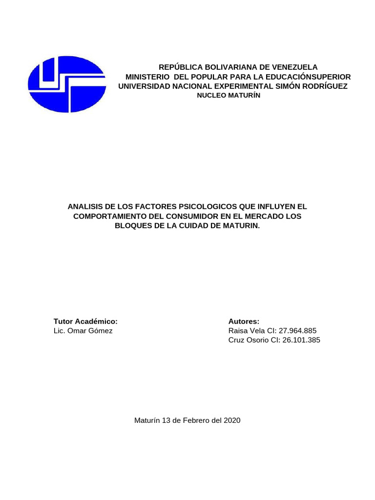 Analisis de Los Factores Psicologicos Que Influyen en El Comportamiento Del Consumidor ...