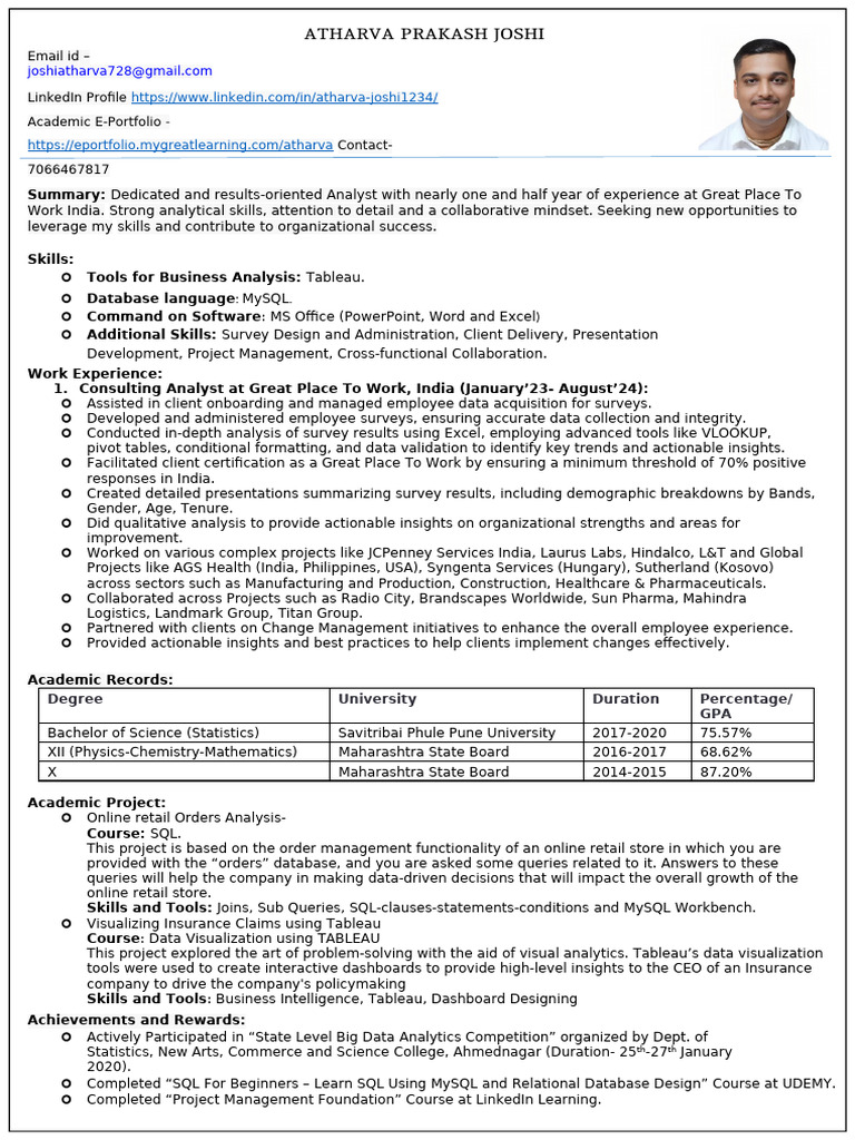 Atharva Joshi Final Resume | PDF | Analytics | Databases