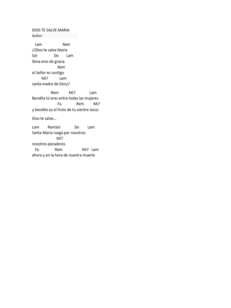 Letra de "Dios te Salve María" | PDF