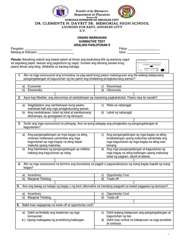 Ap9 1ST Quarter Test | PDF