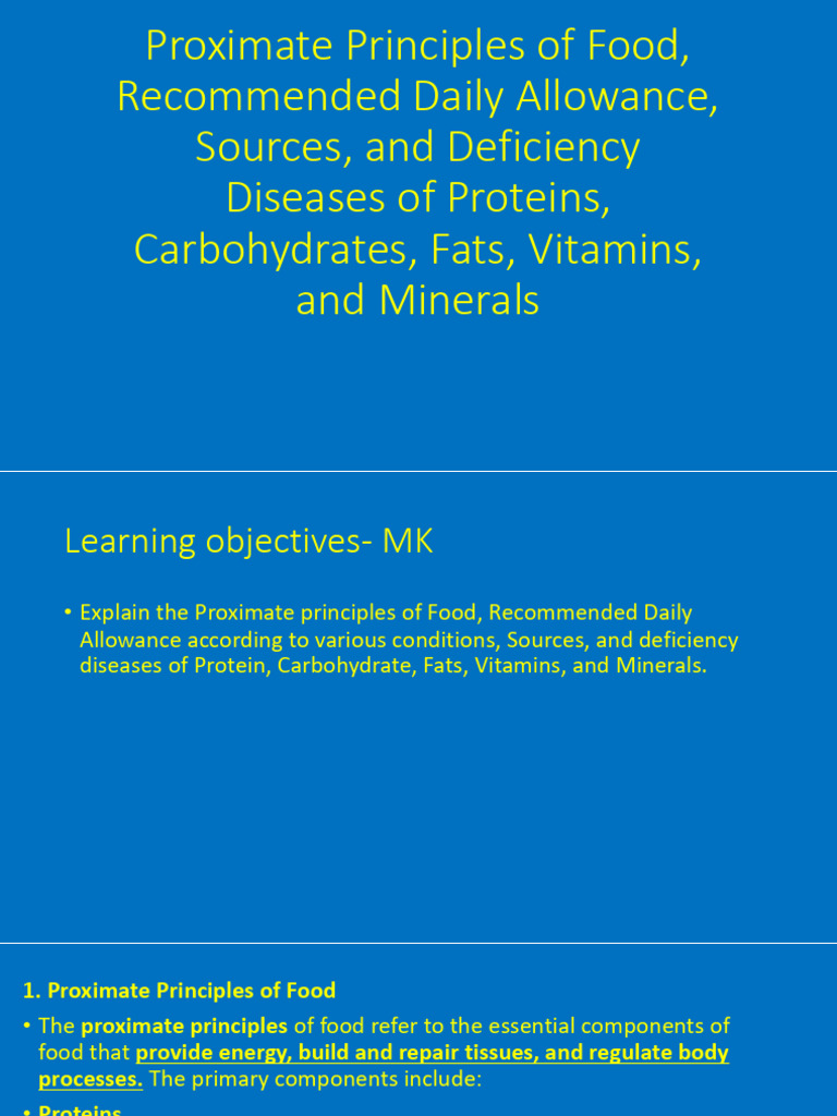 Proximate Principles of Nutrition Explained | PDF | Fat | Vitamin
