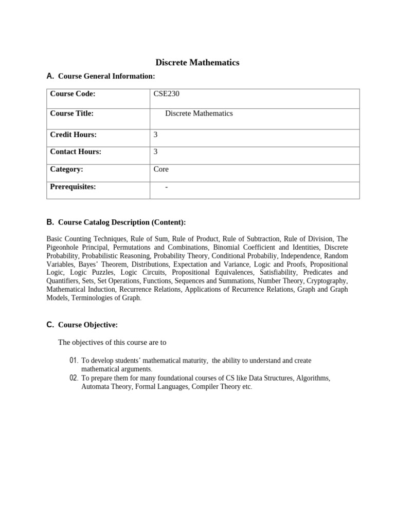 CSE230 Course Outline - Farhan Feroz | PDF | Mathematical Logic | Probability Theory