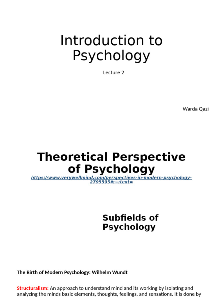 Introduction To Psychology Lecture 2 | PDF | Psychology | Humanistic ...