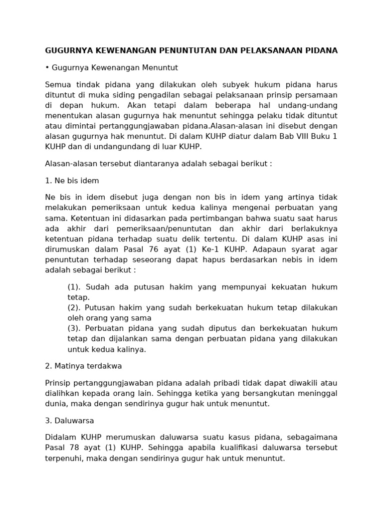 Alasan Gugurnya Penuntutan Pidana | PDF