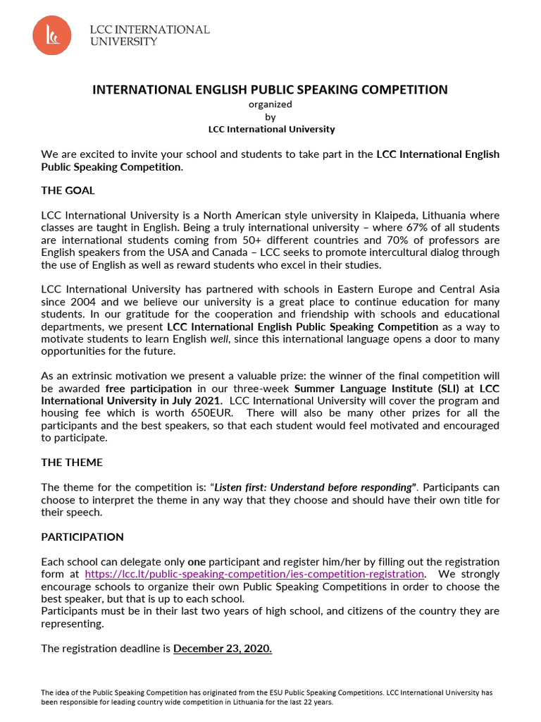 International English Public Speaking Competition 2021 | PDF | Public ...