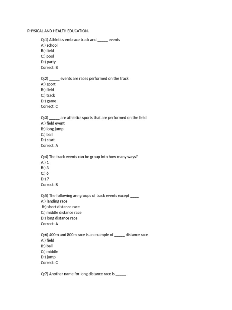 Grade One Physical and Health Education | PDF | Track And Field | Athletics