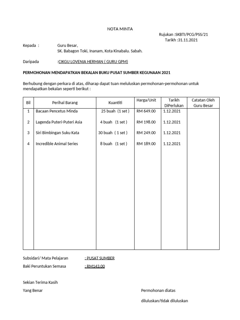 NOTA MINTA Kosong | PDF
