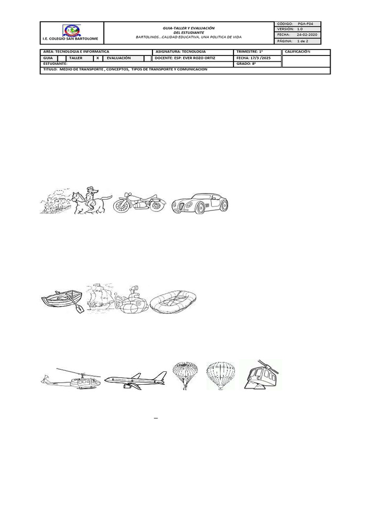 Guia Medios de Transporte y Comunicacion Grado Octavo 2025 | PDF | Medios de comunicación ...