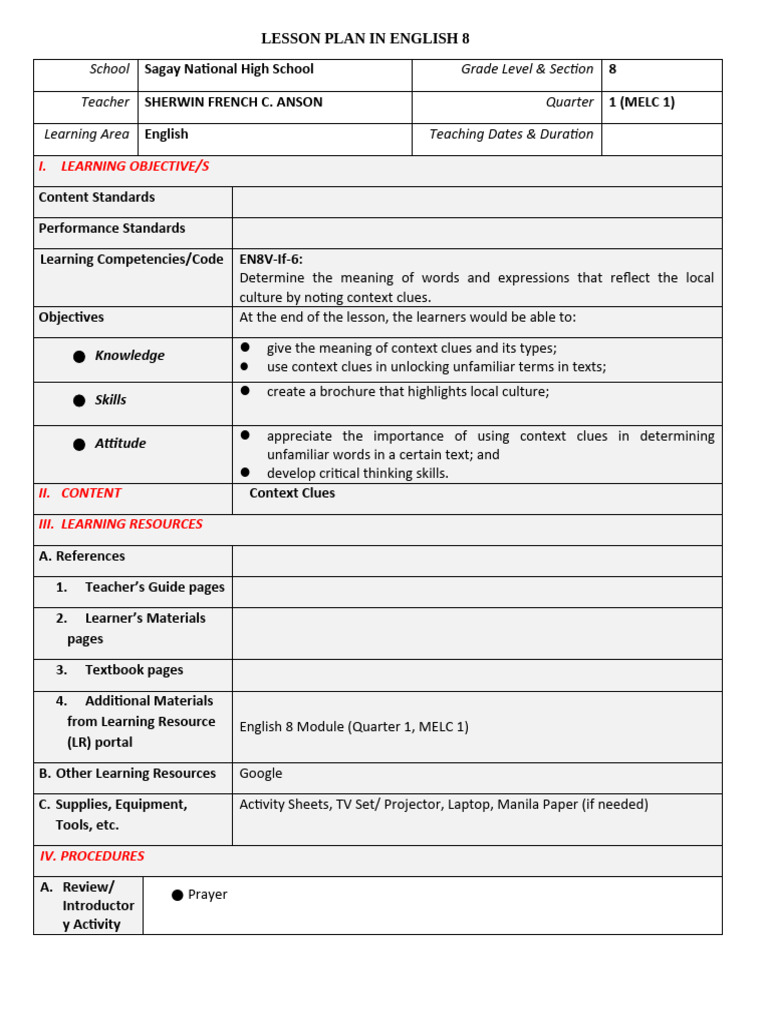 Lesson Plan, Quarter 1, Melc 1 | PDF | Learning | Lesson Plan