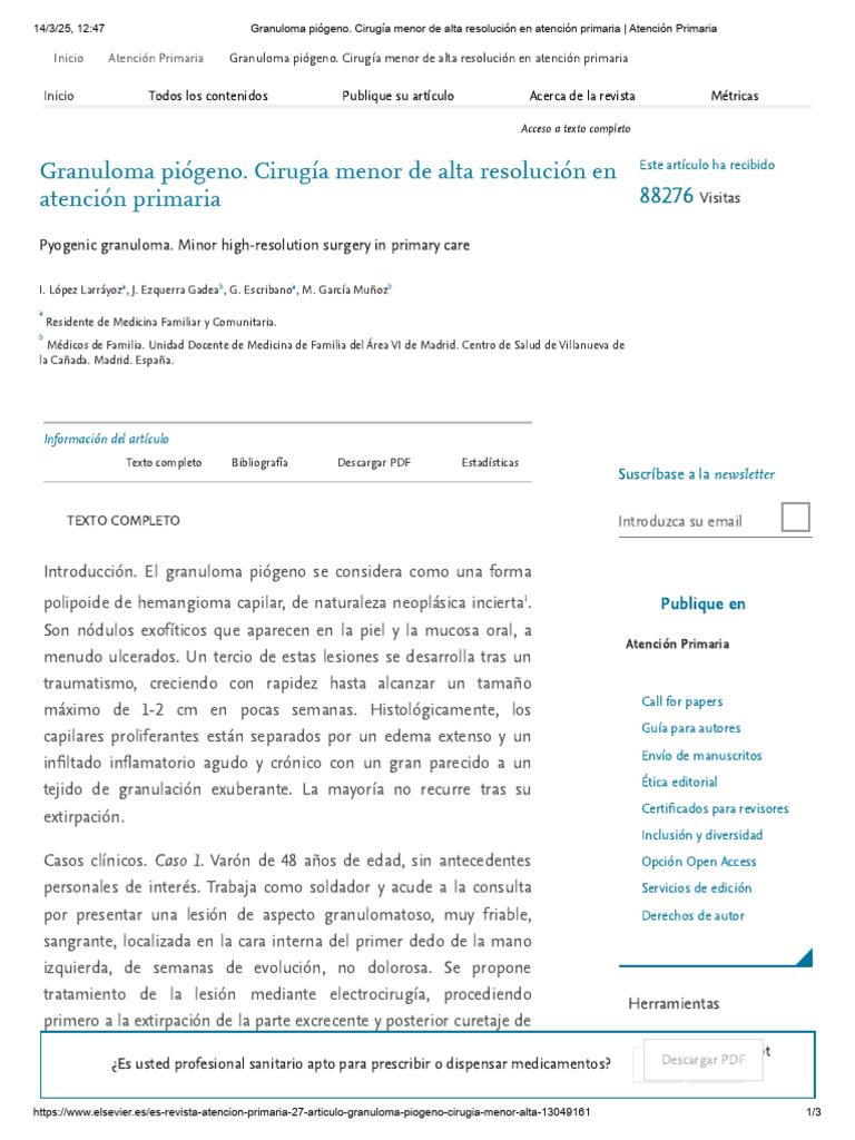 Granuloma Piógeno. Cirugía Menor de Alta Resolución en Atención ...