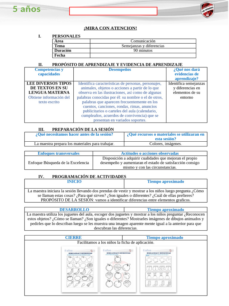 Sesiones de Aprendizaje Semana 7 - Inicial de 5 Años (1) | PDF ...