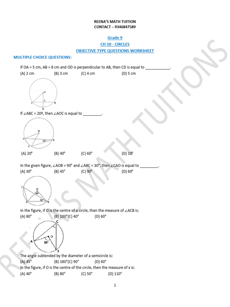 Grade 9 Circle Objective Questions | PDF | Circle | Analytic Geometry