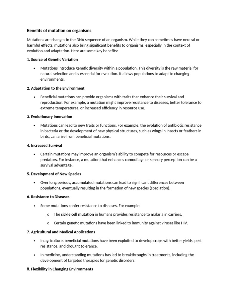 Benefits of Mutations in Organisms | PDF | Mutation | Evolution