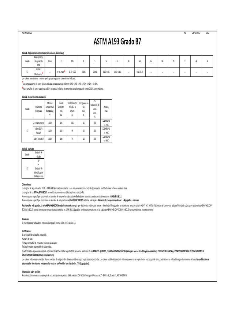Astm A193 Grado B7 | PDF | Ciencias fisicas | Materiales
