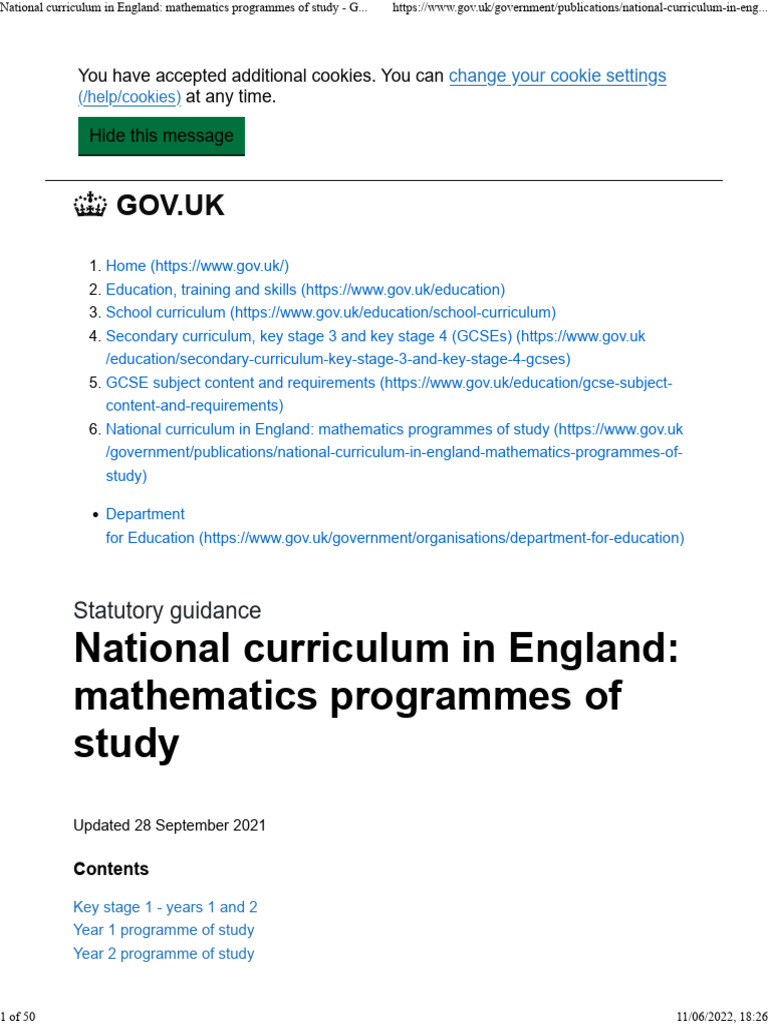 National Curriculum in England Mathematics Programmes of Study | PDF ...