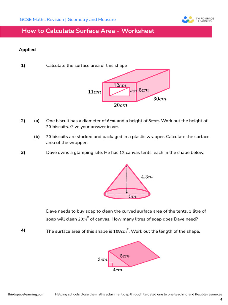 How-to-Calculate-Surface-Area-GCSE-Worksheet | PDF | Area | Surface Area