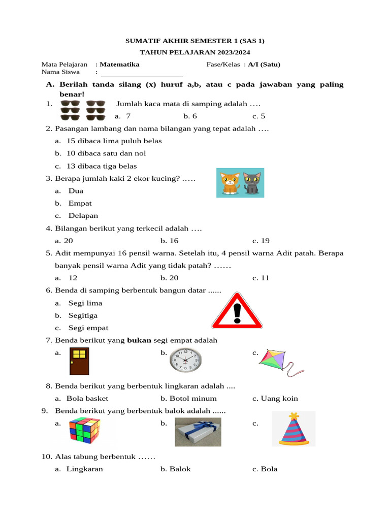 SAS MTK KELAS 1 | PDF