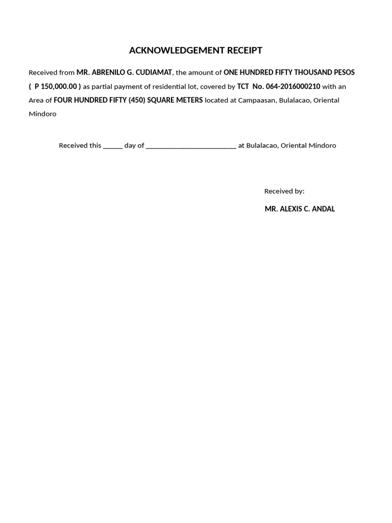 Acknowledgement Receipt Rv | PDF