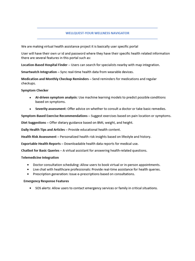 Wellness Navigator: Virtual Health Assistant | PDF