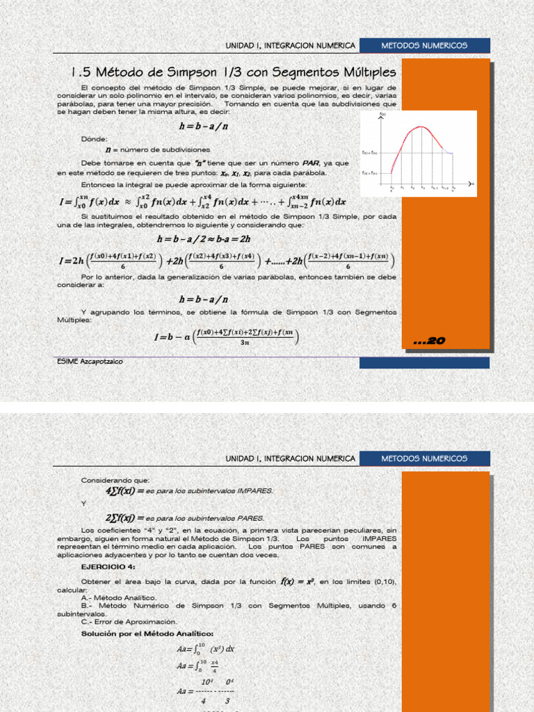 ° 006 Unidad 1, Metodo de Simpson 1.3 Con Segmentos Multiples | PDF | Integral | Análisis numérico