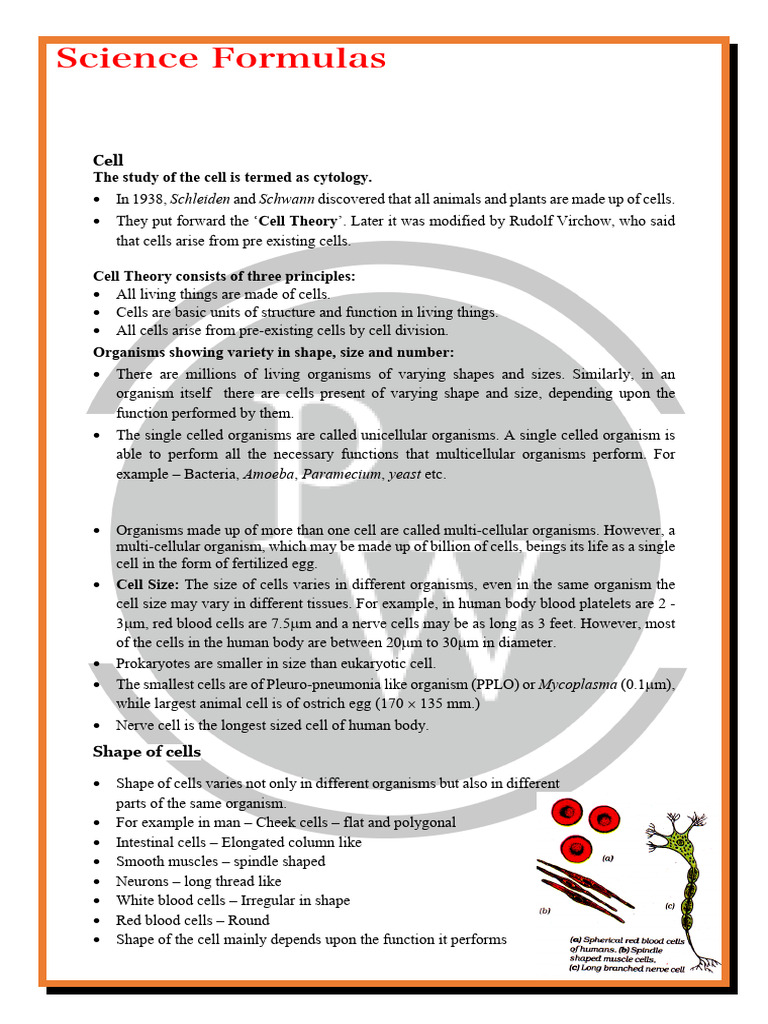 For Cell: The Study of The Cell Is Termed As Cytology. Cell Theory ...