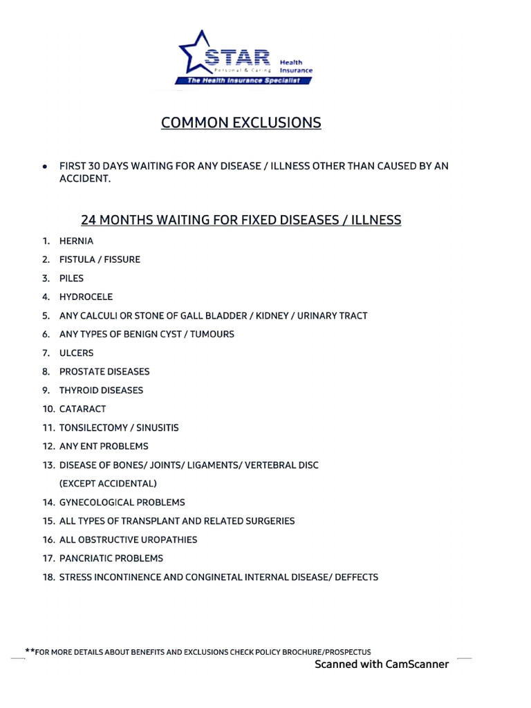 Waitings and Exclusions Ready Reckoner | PDF