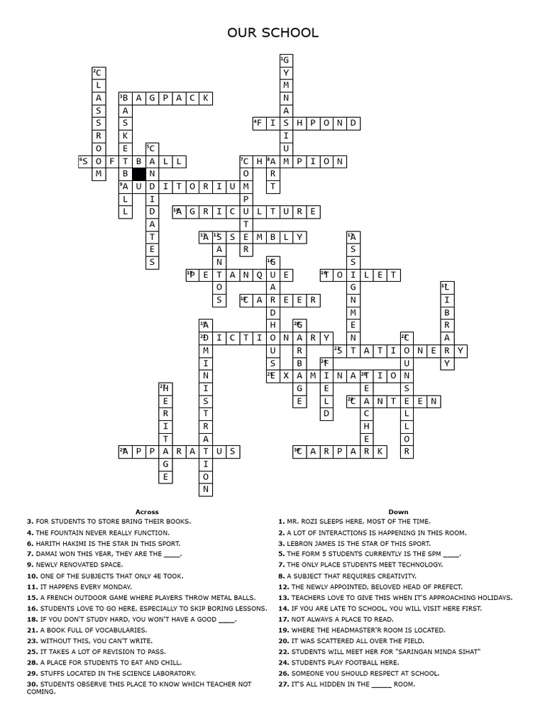OUR SCHOOL - Crossword Labs Answers | PDF