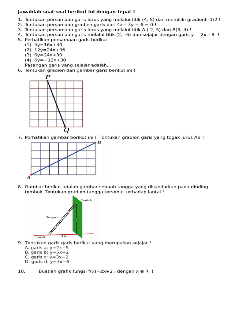 Soal Persamaan dan Gradien Garis Lurus | PDF