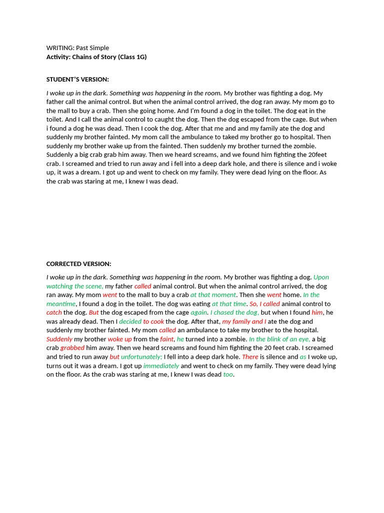 WRITING using Past Simple (Chains of Story) | PDF