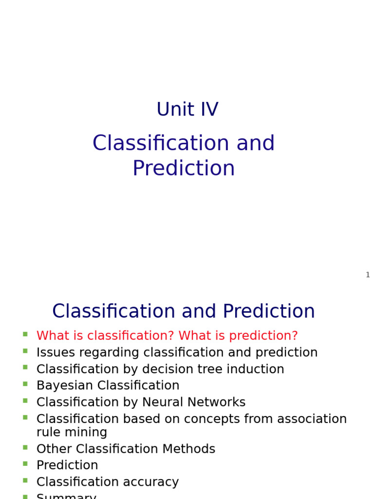 Unit 4 - Classification and Prediction | PDF | Statistical Classification | Prediction